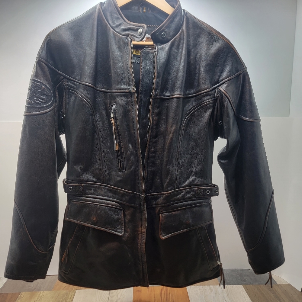 Vintage Brown Harley Davidson Leather Riding Coat Jac… - Gem